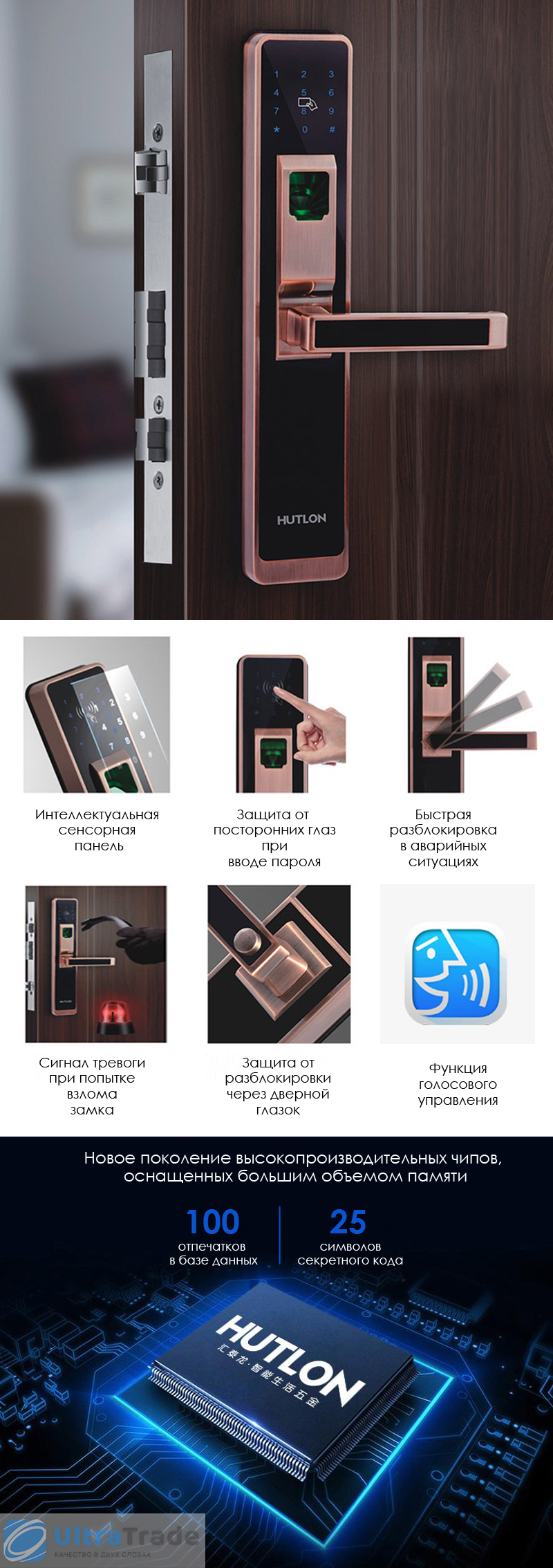 Умный биометрический замок для входной двери Hutlon Smart Lock HZ ...